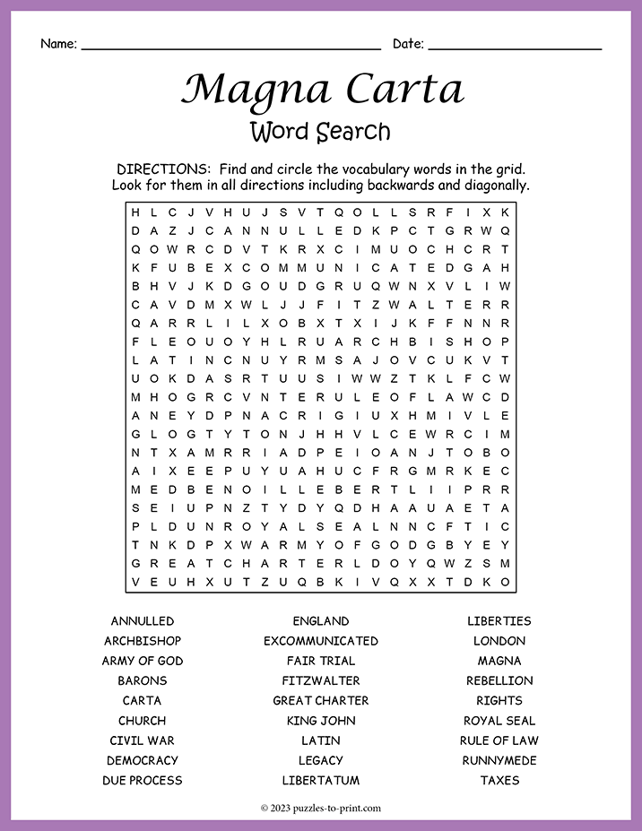Magna Carta Word Search