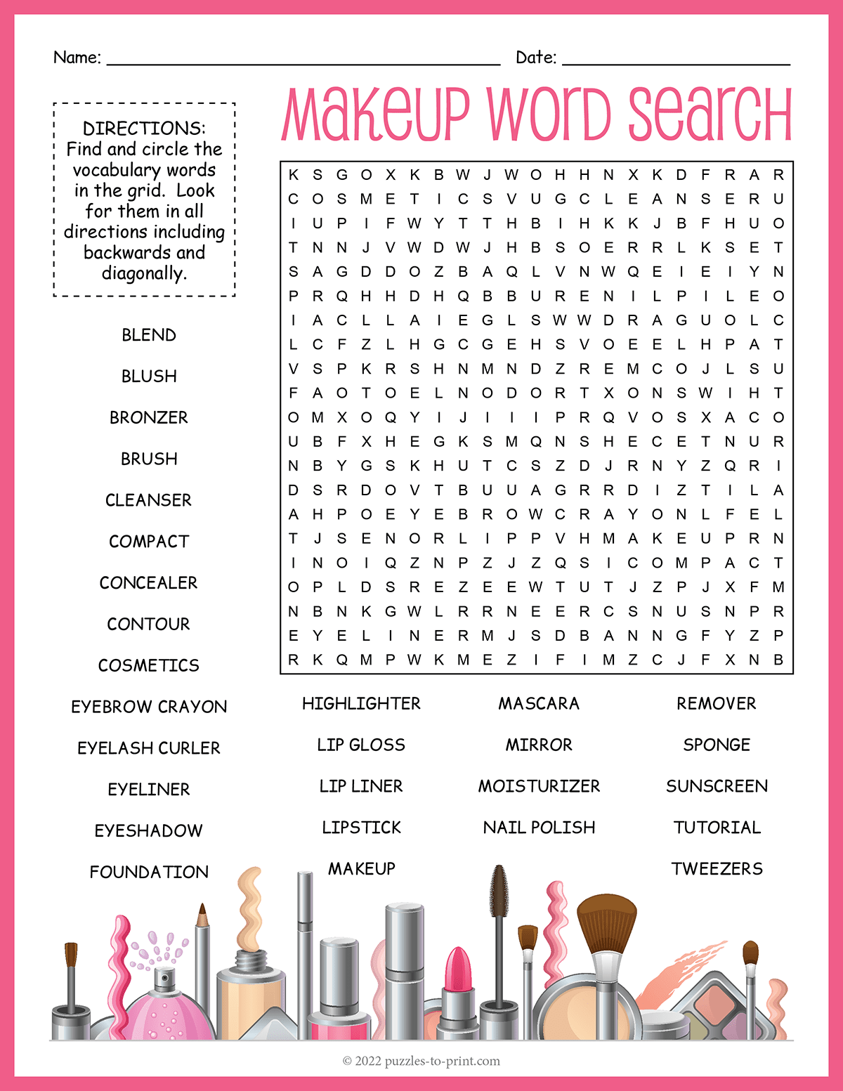 Makeup Word Search