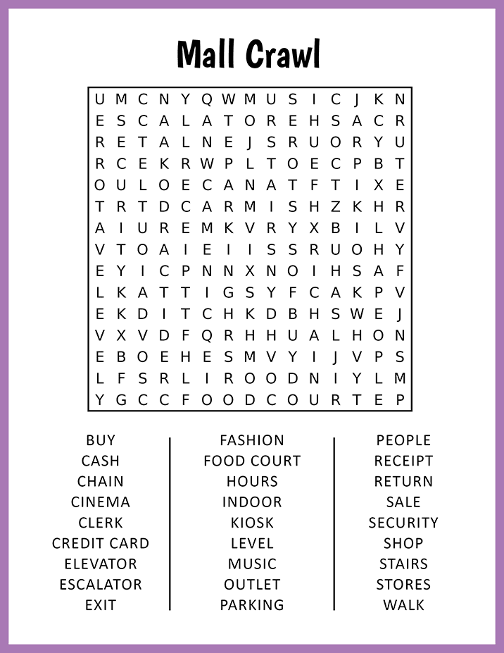 Mall Crawl Word Search