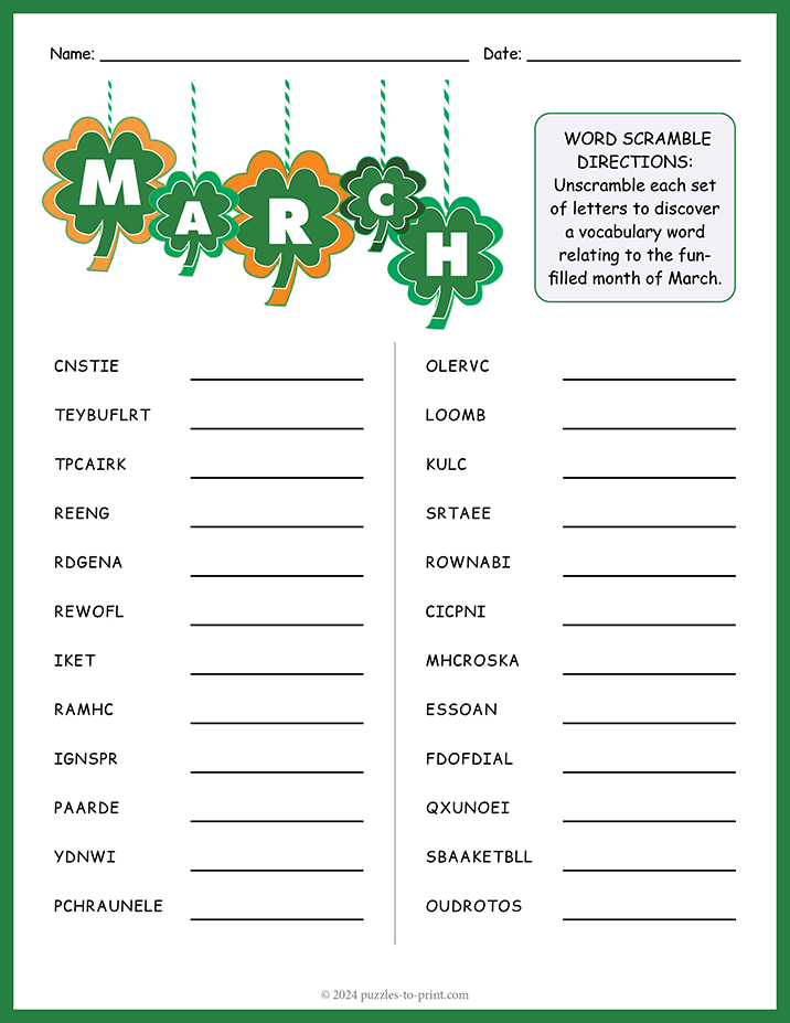 March Word Scramble