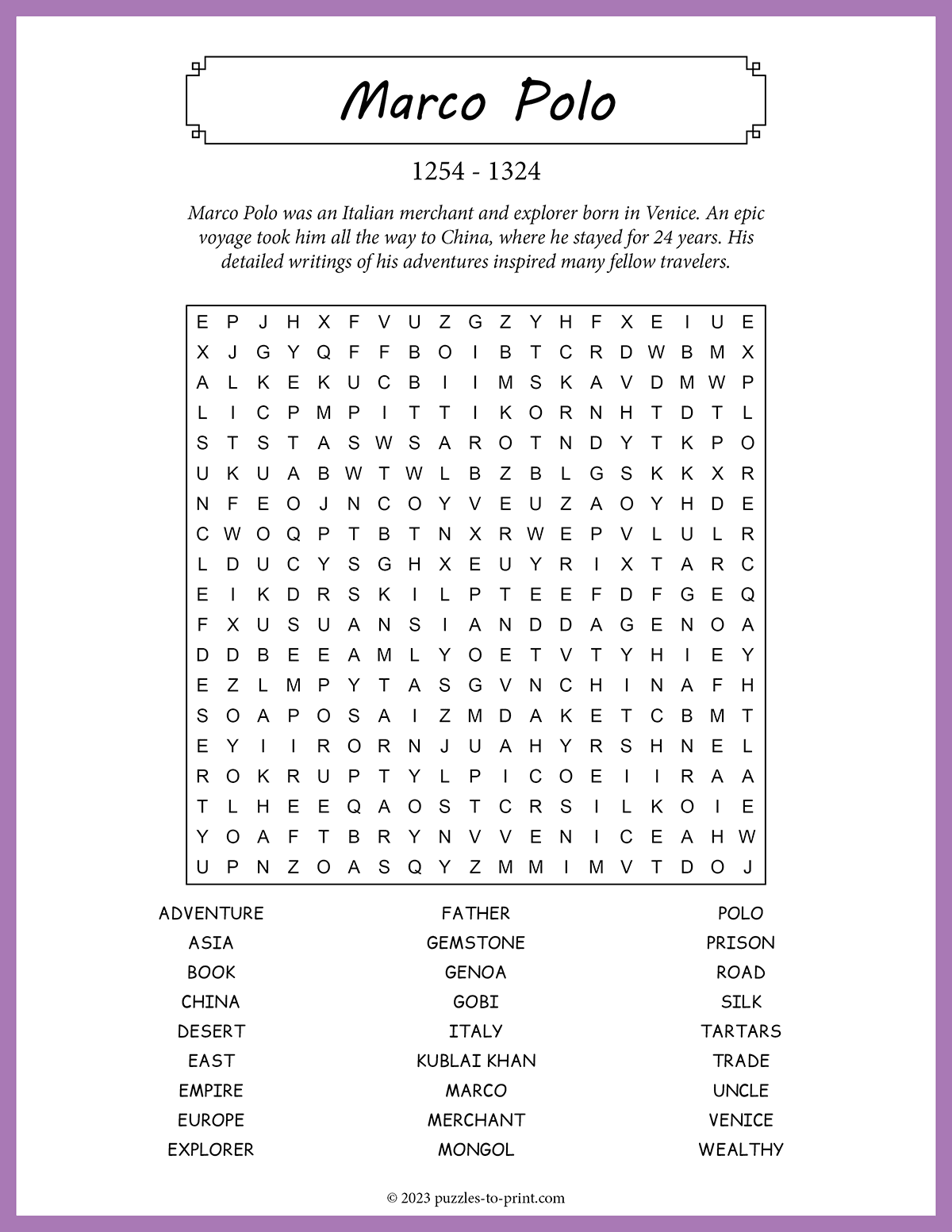 Marco Polo Word Search
