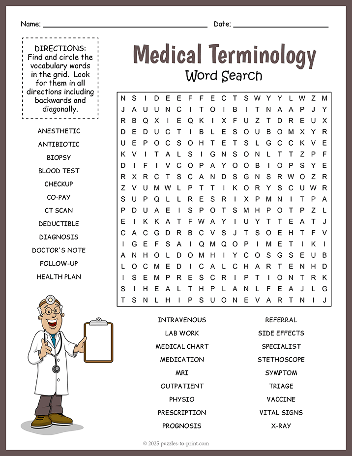 Medical Terminology Word Search