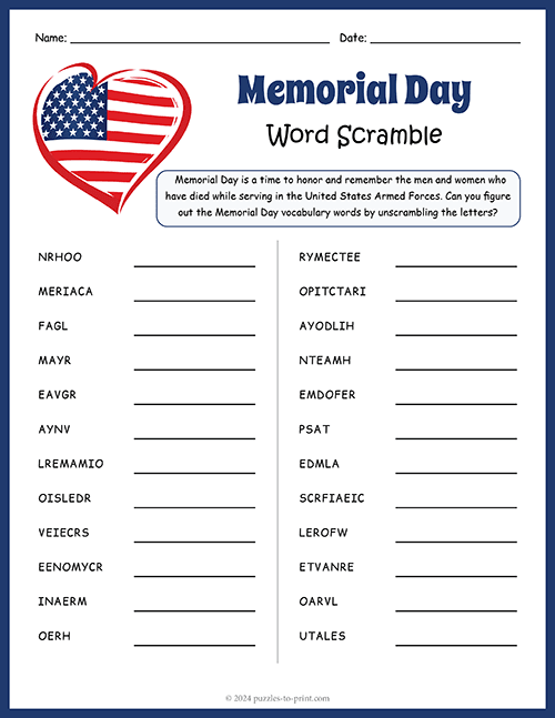 Memorial Day Word Scramble