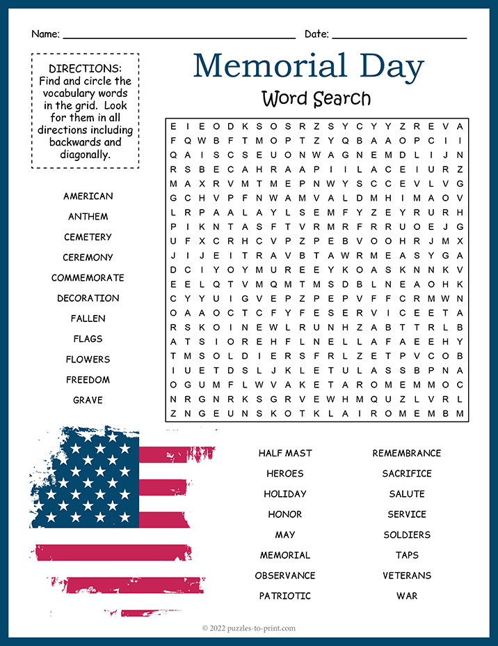Memorial Day Word Search