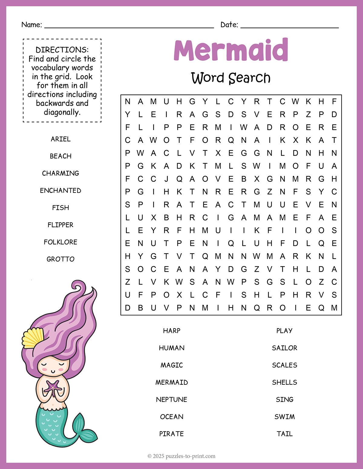 Mermaid Word Search