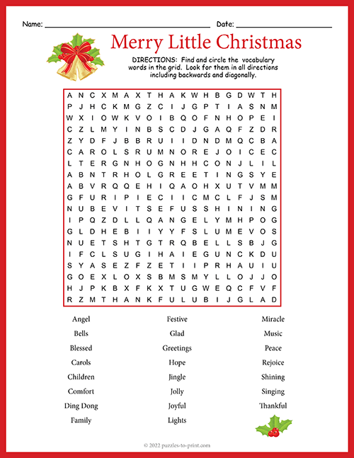 Merry Little Christmas Word Search