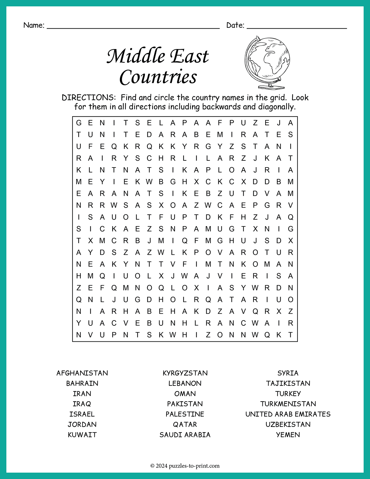 Middle East Wordsearch