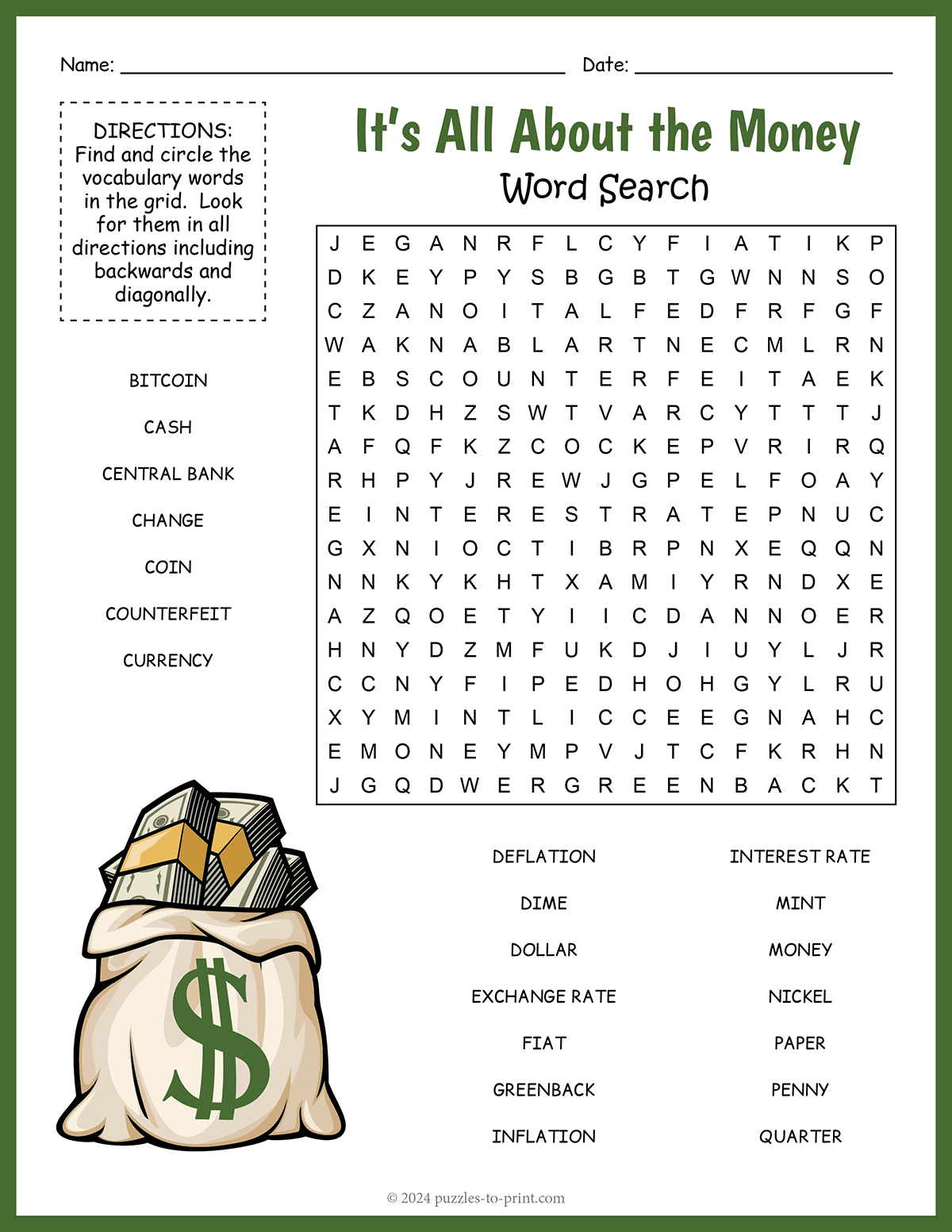 Money Word Search