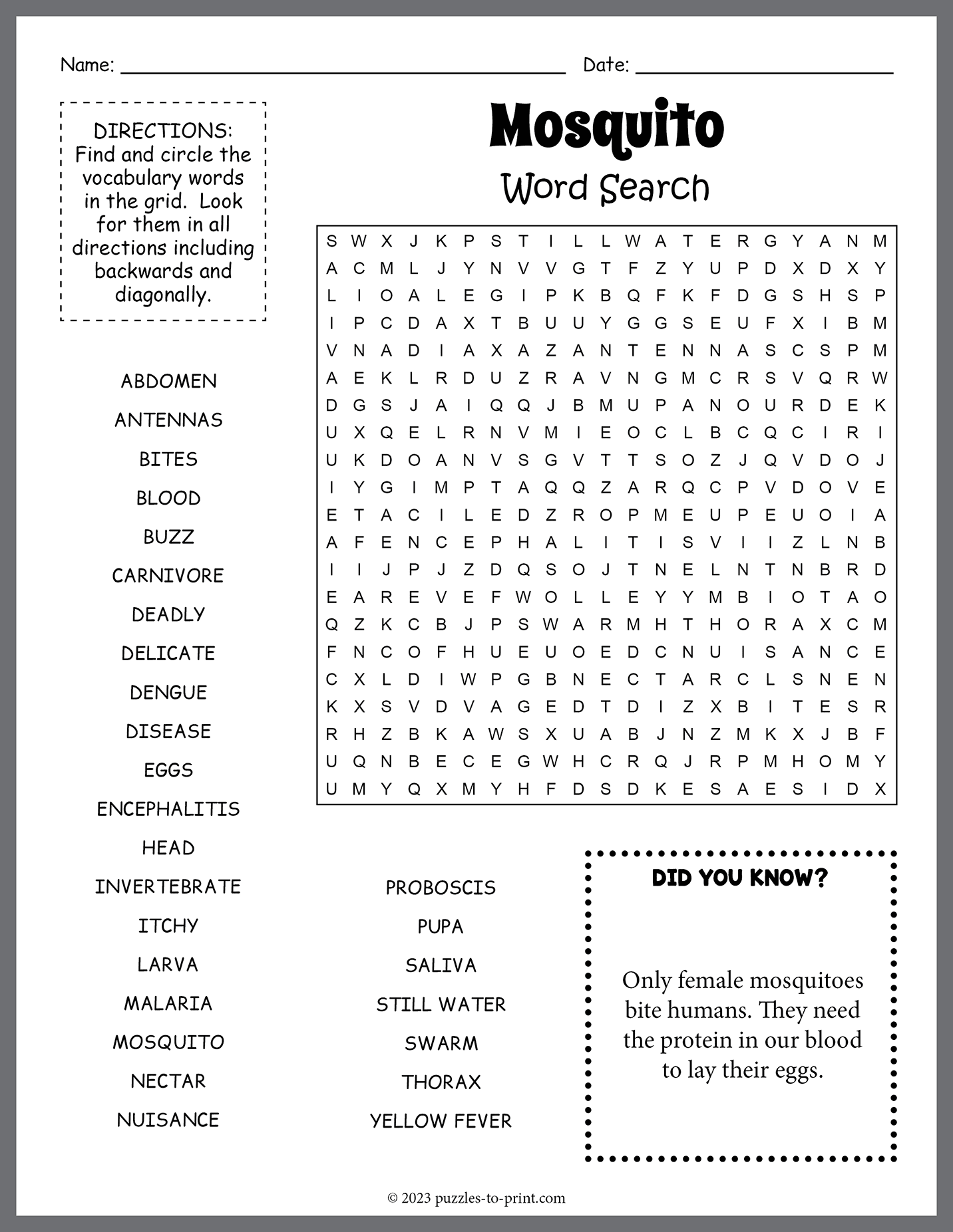 Mosquito Word Search