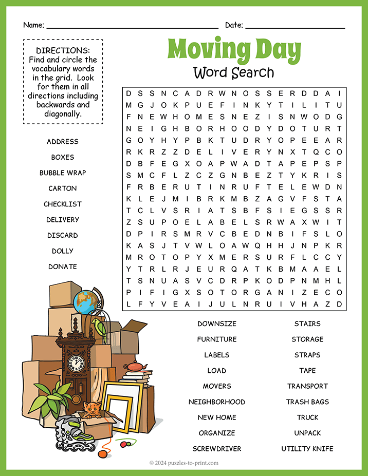 Moving Day Word Search