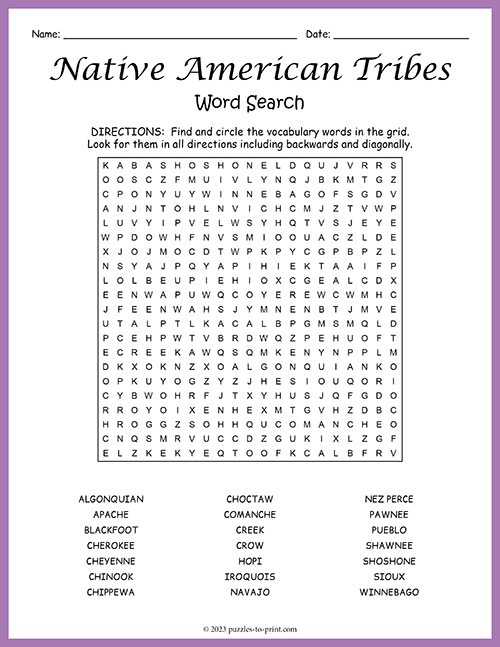 Native American Tribes Word Search