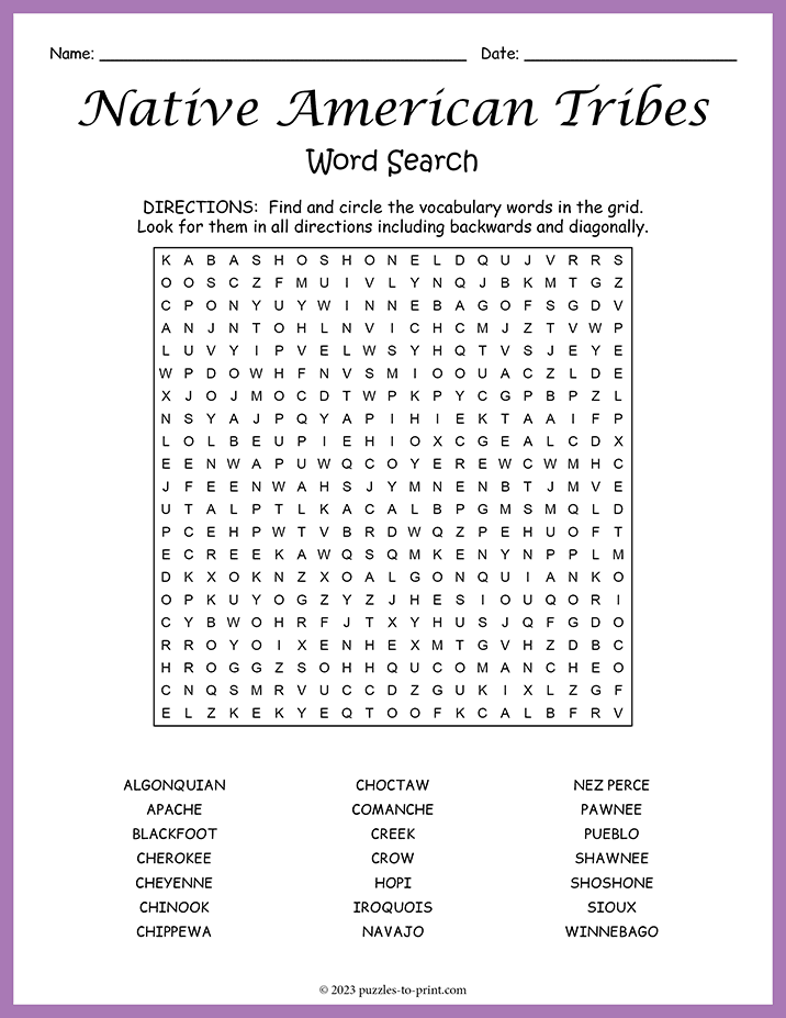 Native American Tribes Word Search