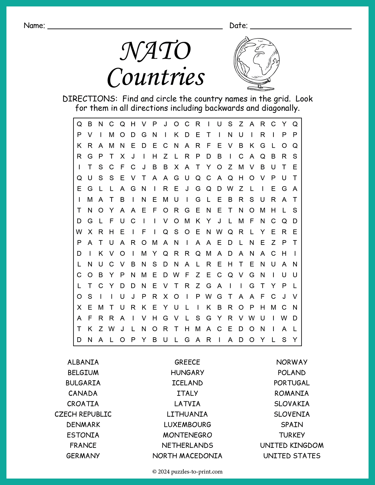 NATO Countries Word Search