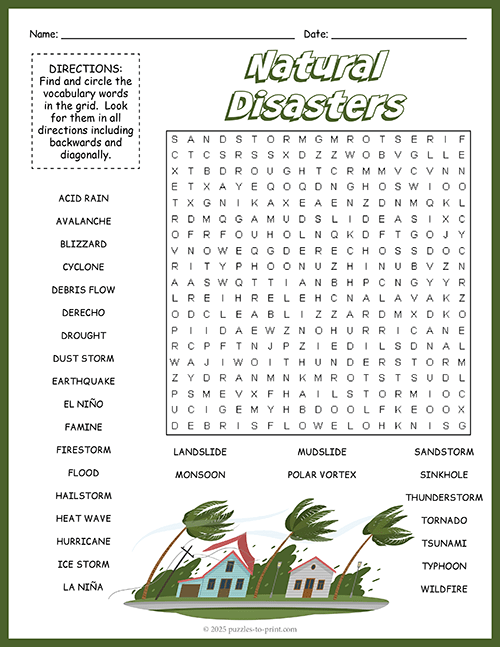 Natural Disasters Word Search