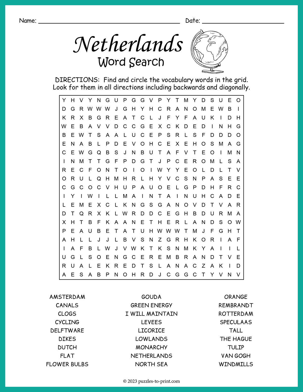 Netherlands Word Search