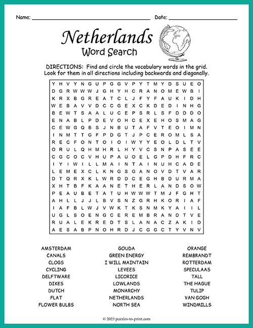Netherlands Word Search