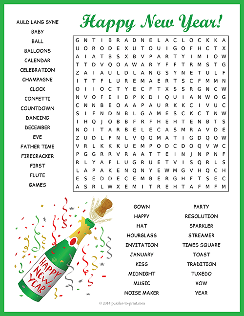 New Year's Day Word Search