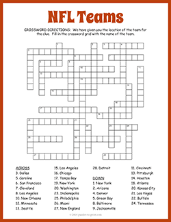 NFL Teams Crossword
