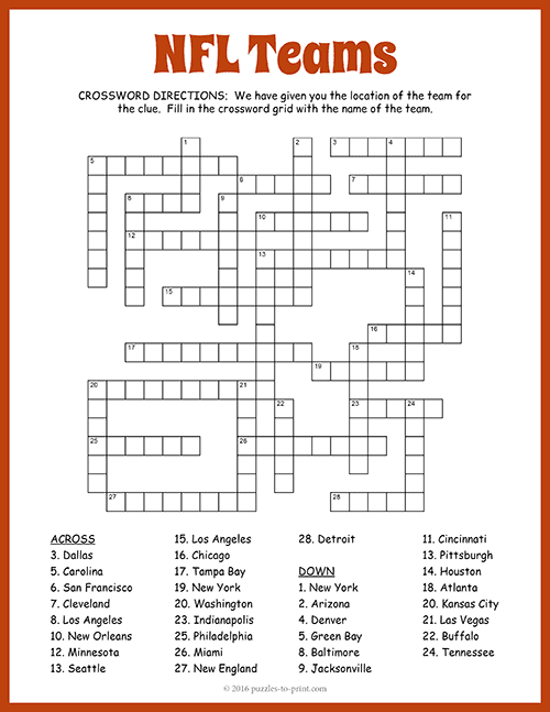 NFL Teams Crossword