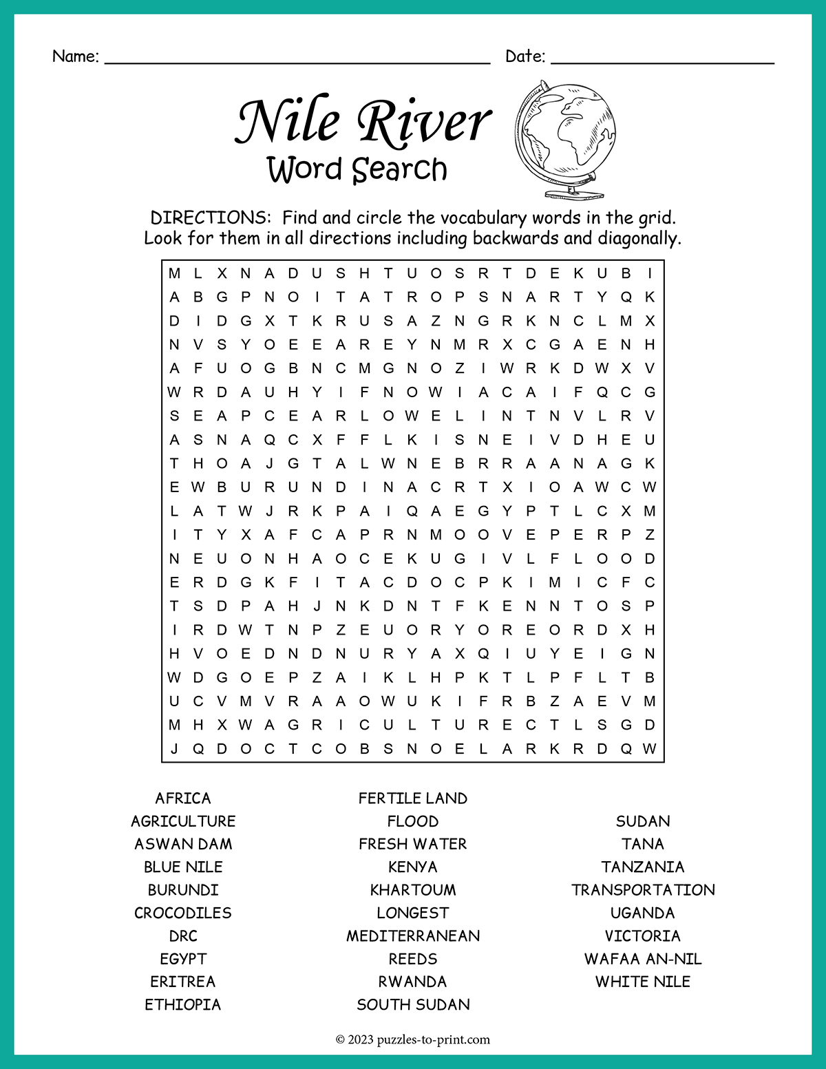 Nile River Word Search