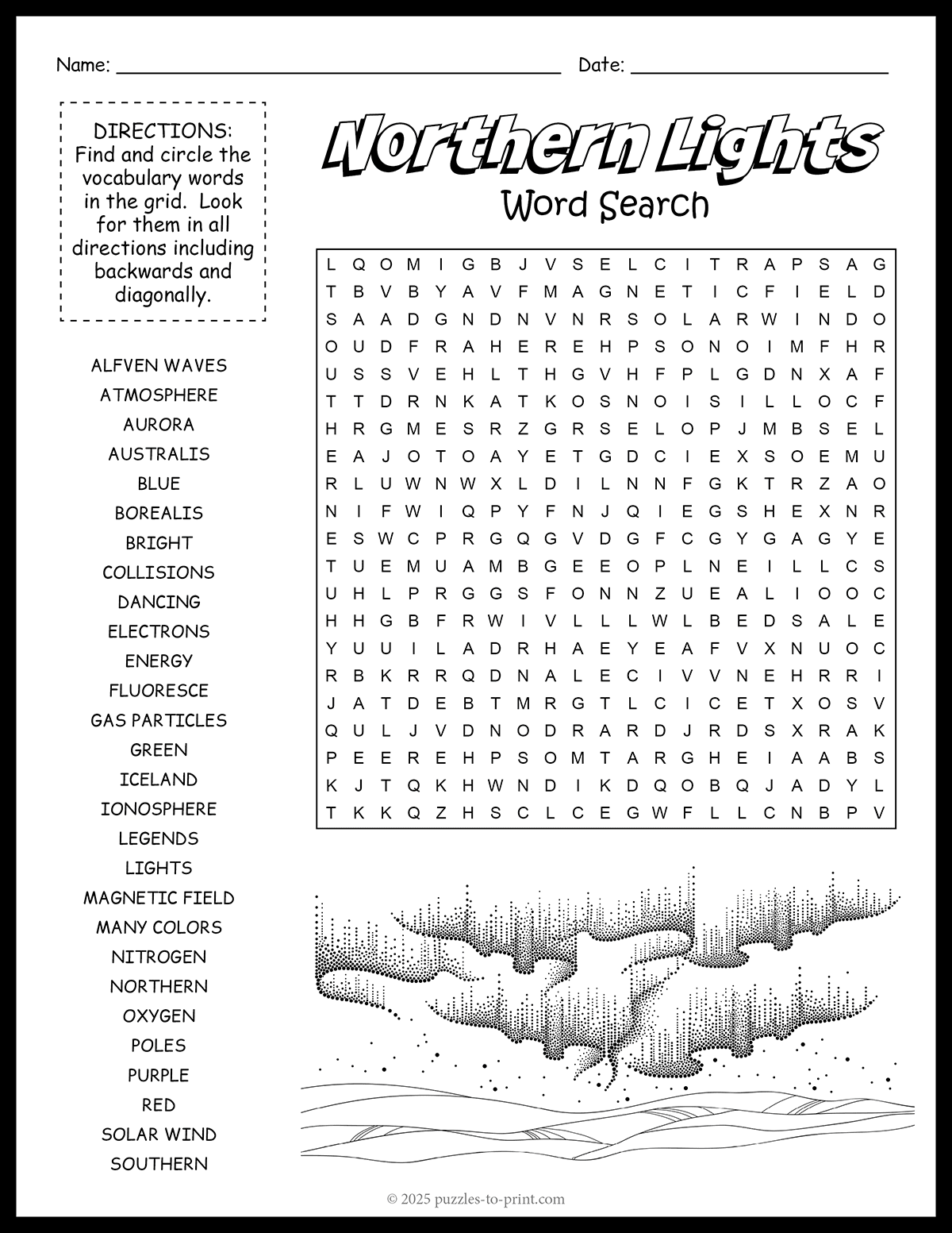 Northern Lights Word Search