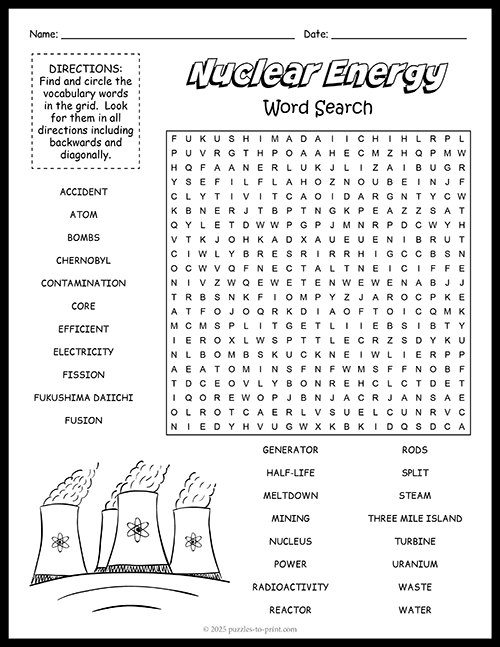 Nuclear Energy Word Search