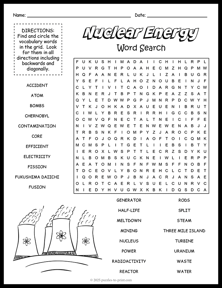 Nuclear Energy Word Search