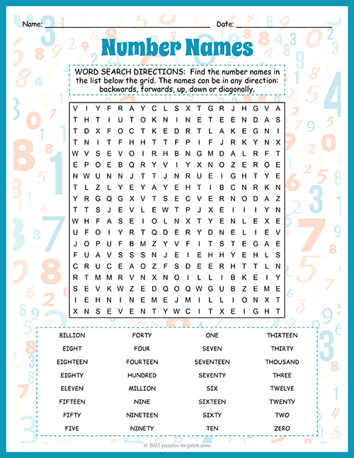 Number Word Search