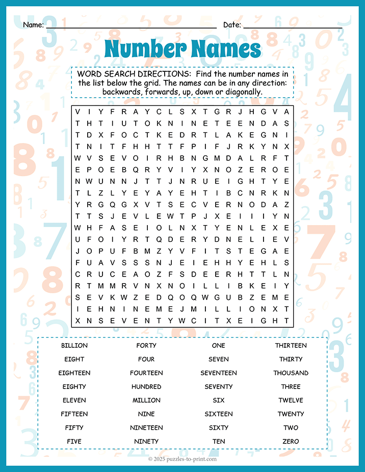 Number Word Search