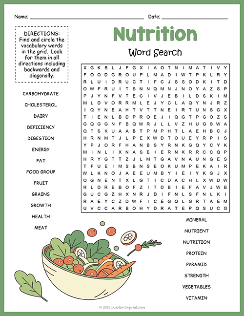 Nutrition Word Search