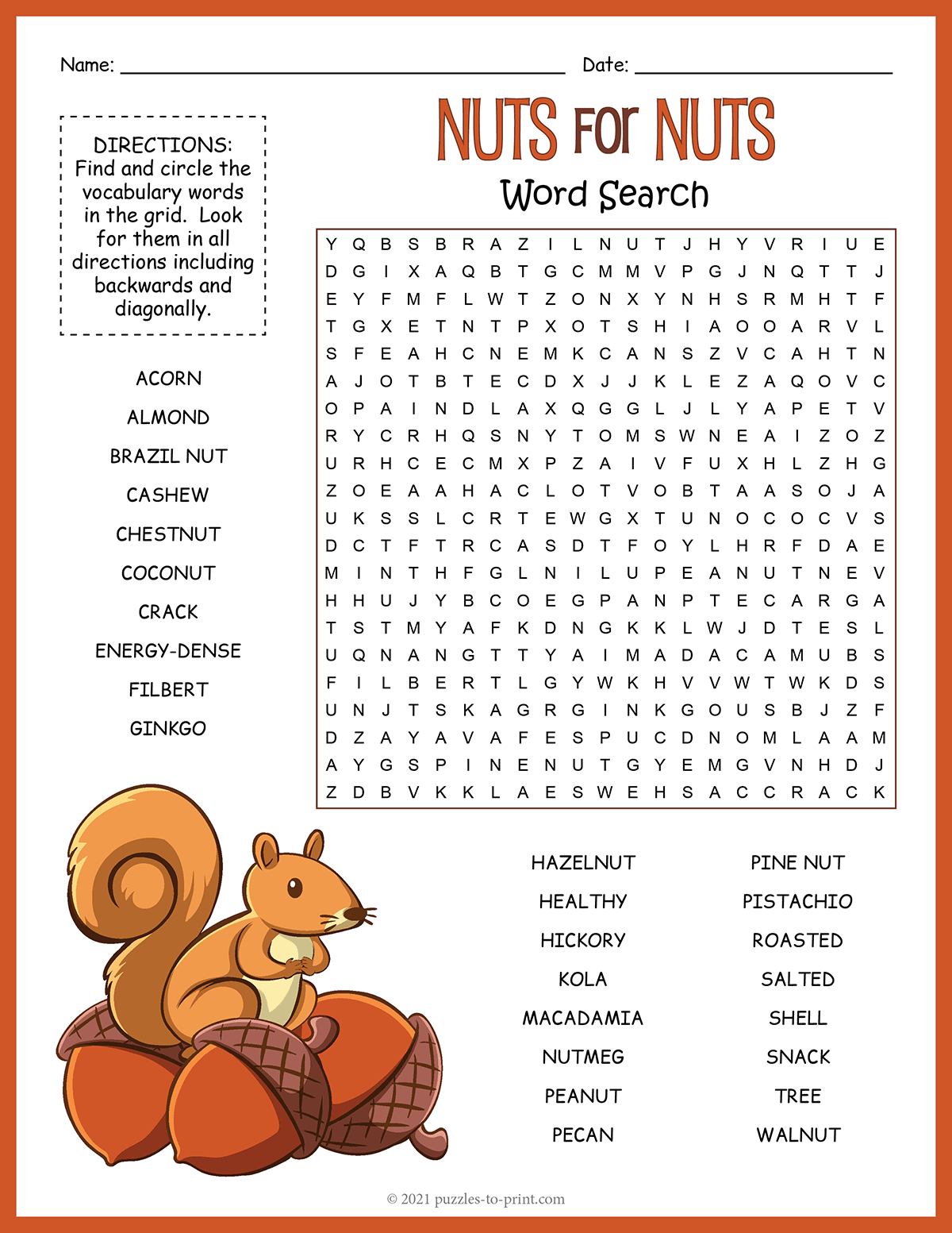 Nuts Word Search