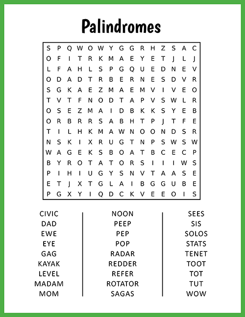 Palindromes Word Search