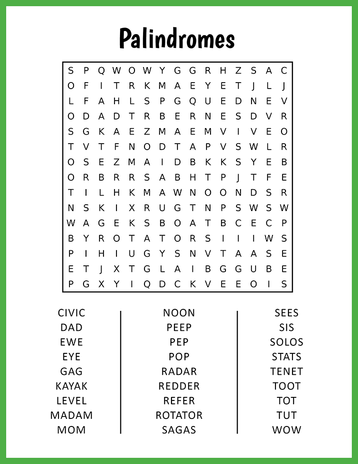 Palindromes Word Search