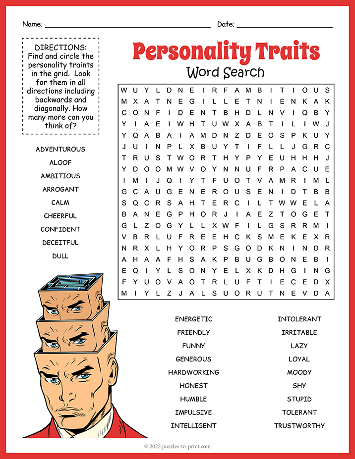 Personality Traits Word Search