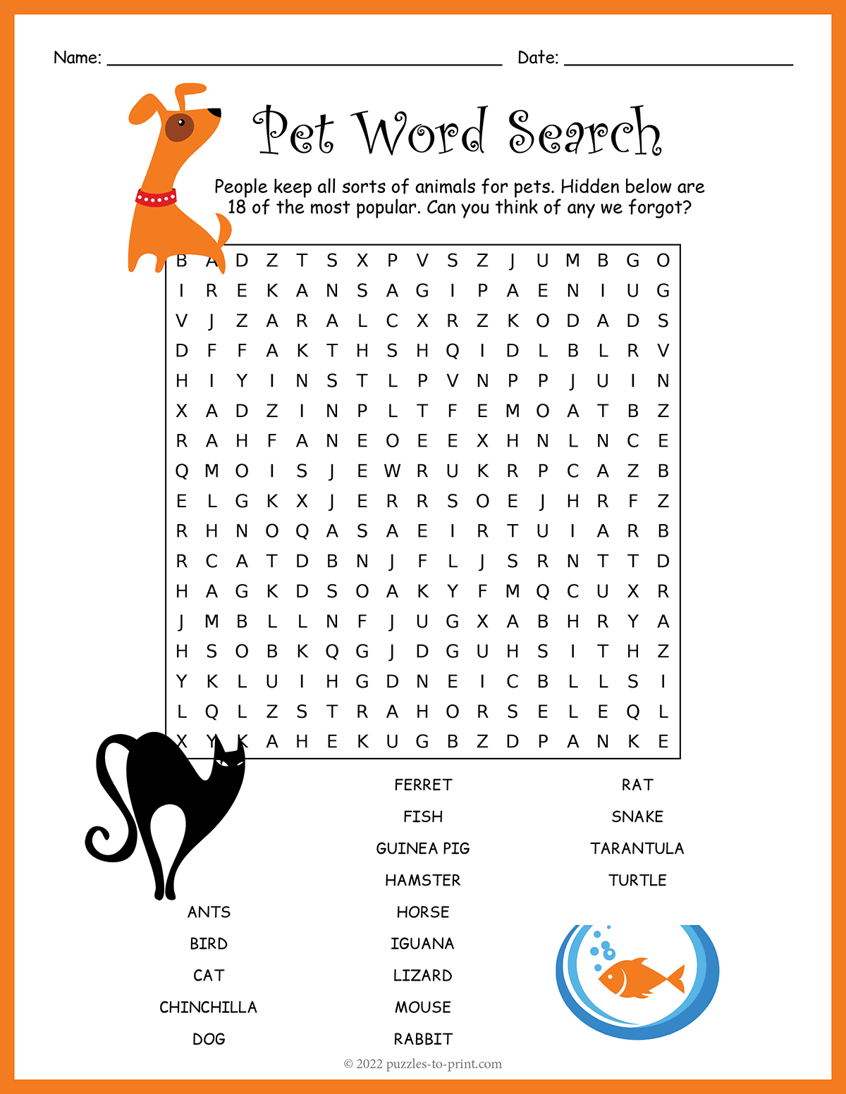 Pet Word Search - Free Printable (Easy & Challenging)
