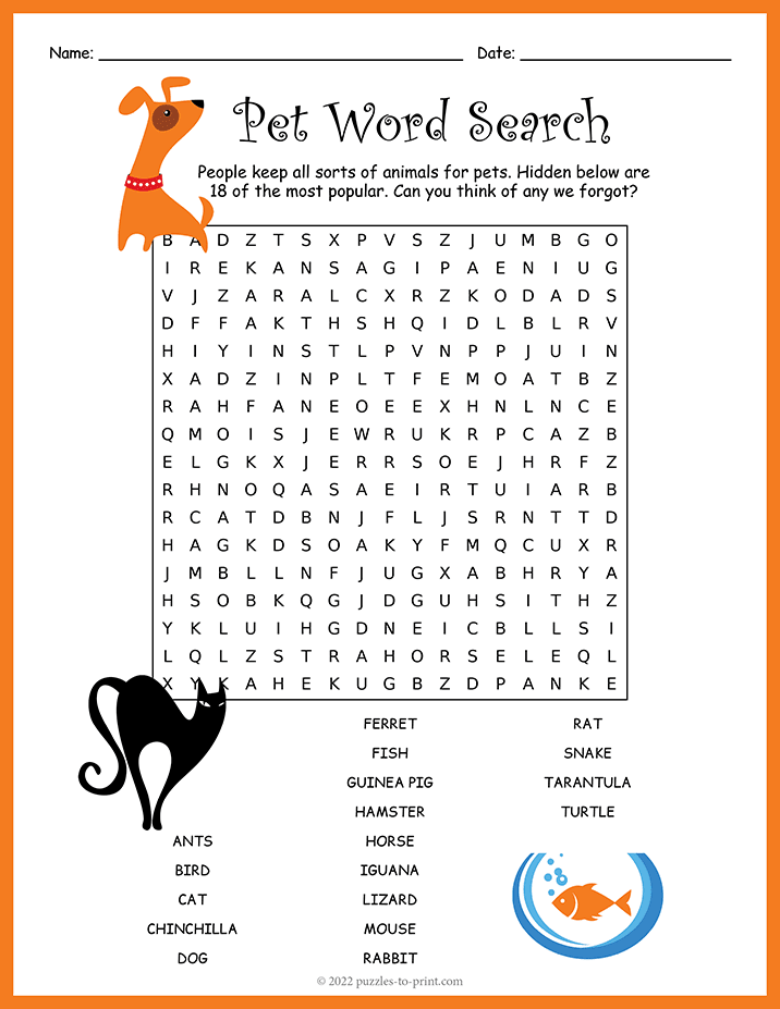 Pet Word Search - Free Printable (Easy & Challenging)