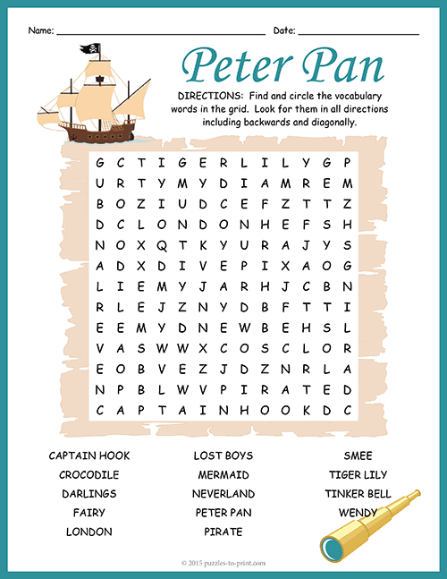 Peter Pan Word Search
