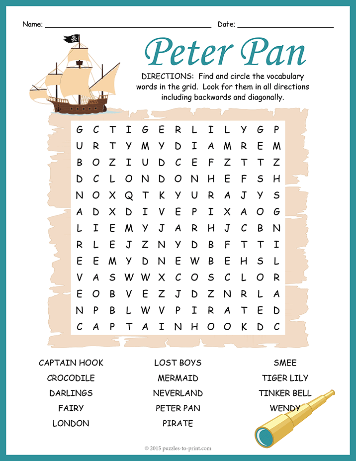 Peter Pan Word Search