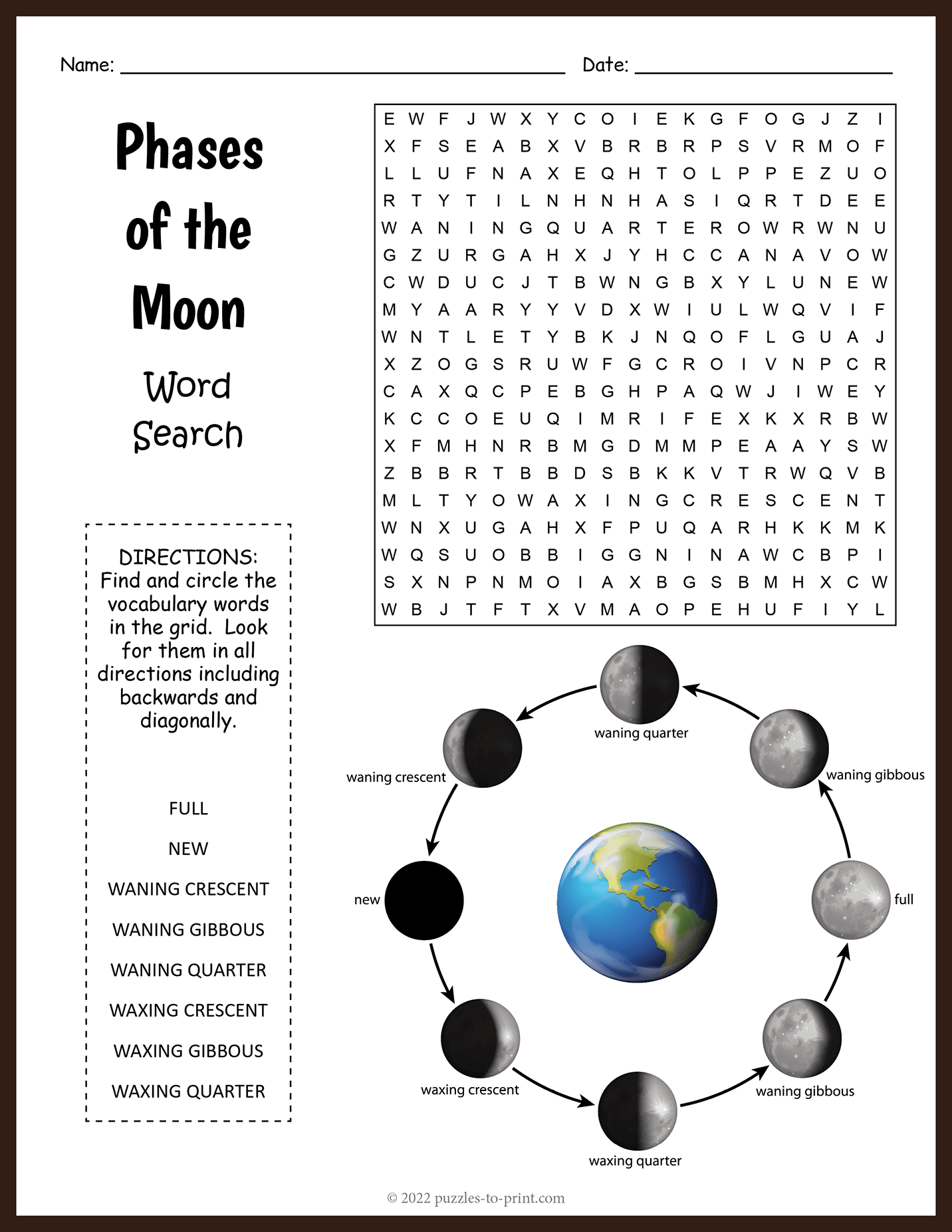 Phases of the Moon Word Search