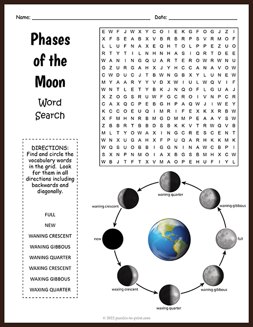 Phases of the Moon Word Search
