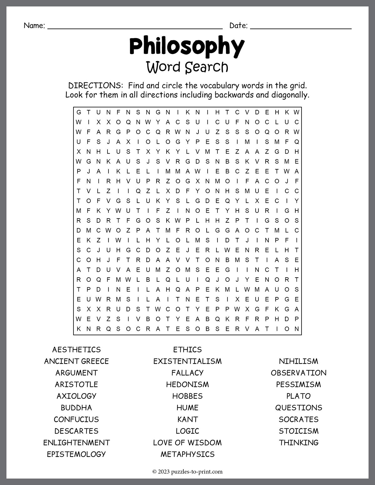 Philosophy Word Search