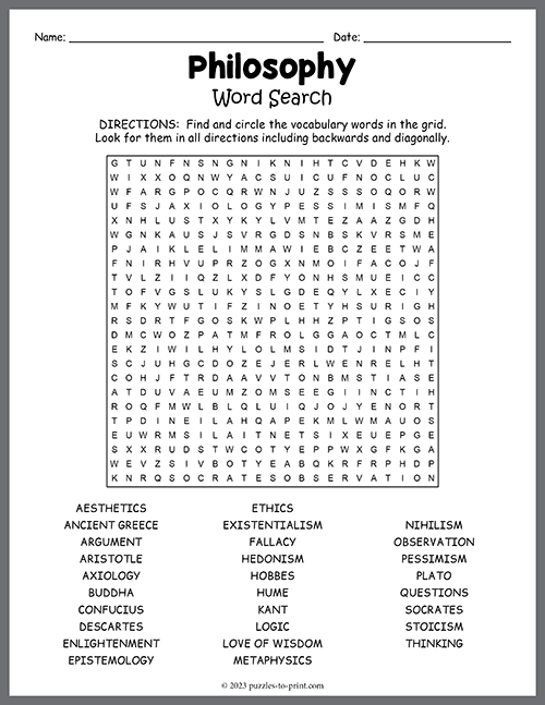 Philosophy Word Search
