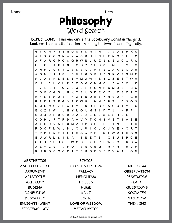 Philosophy Word Search