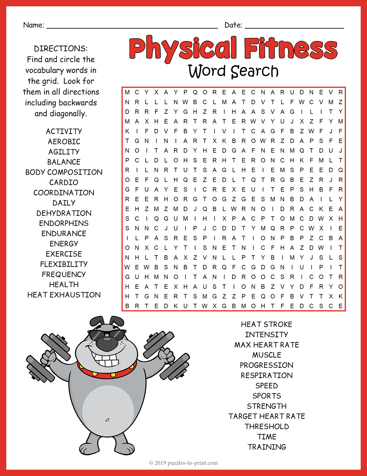 Physical Fitness Word Search Puzzle