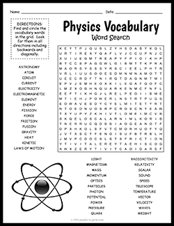 Physics Vocabulary Word Search