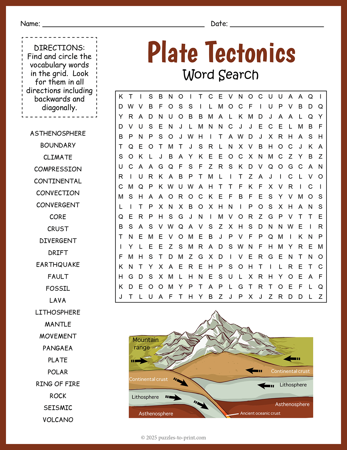 Plate Tectonics Word Search