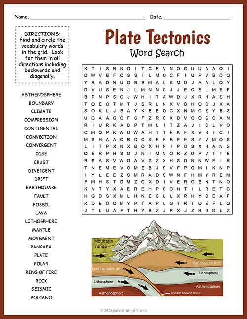 Plate Tectonics Word Search