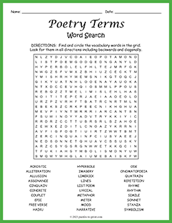 Poetry Terms Word Search