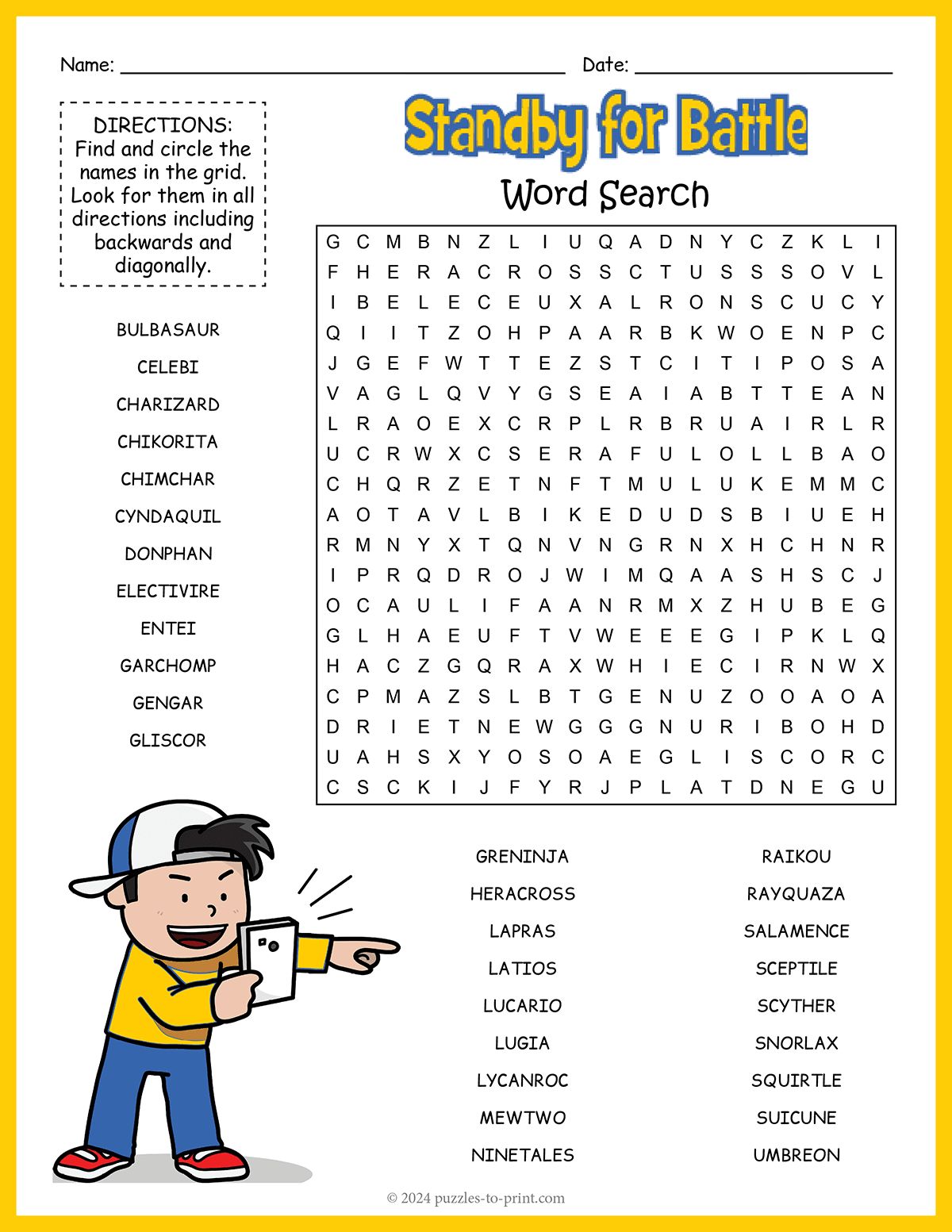 Word Searchespokemon Coloring Page Free Word Searches