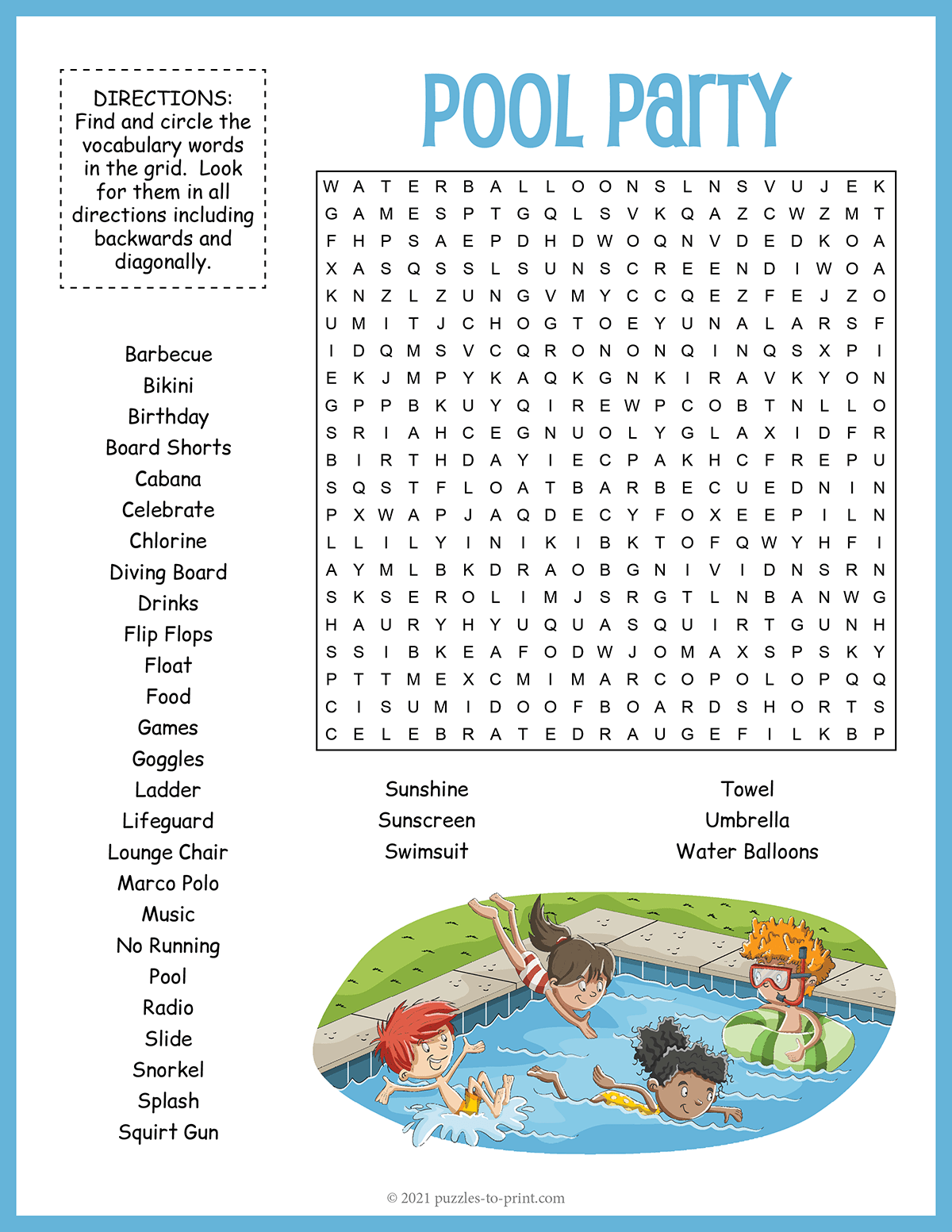 Pool Party Words